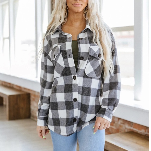 Jackets & Coats | Nwt Buffalo Check Soft Buttondown Shacket Jacket Top ...